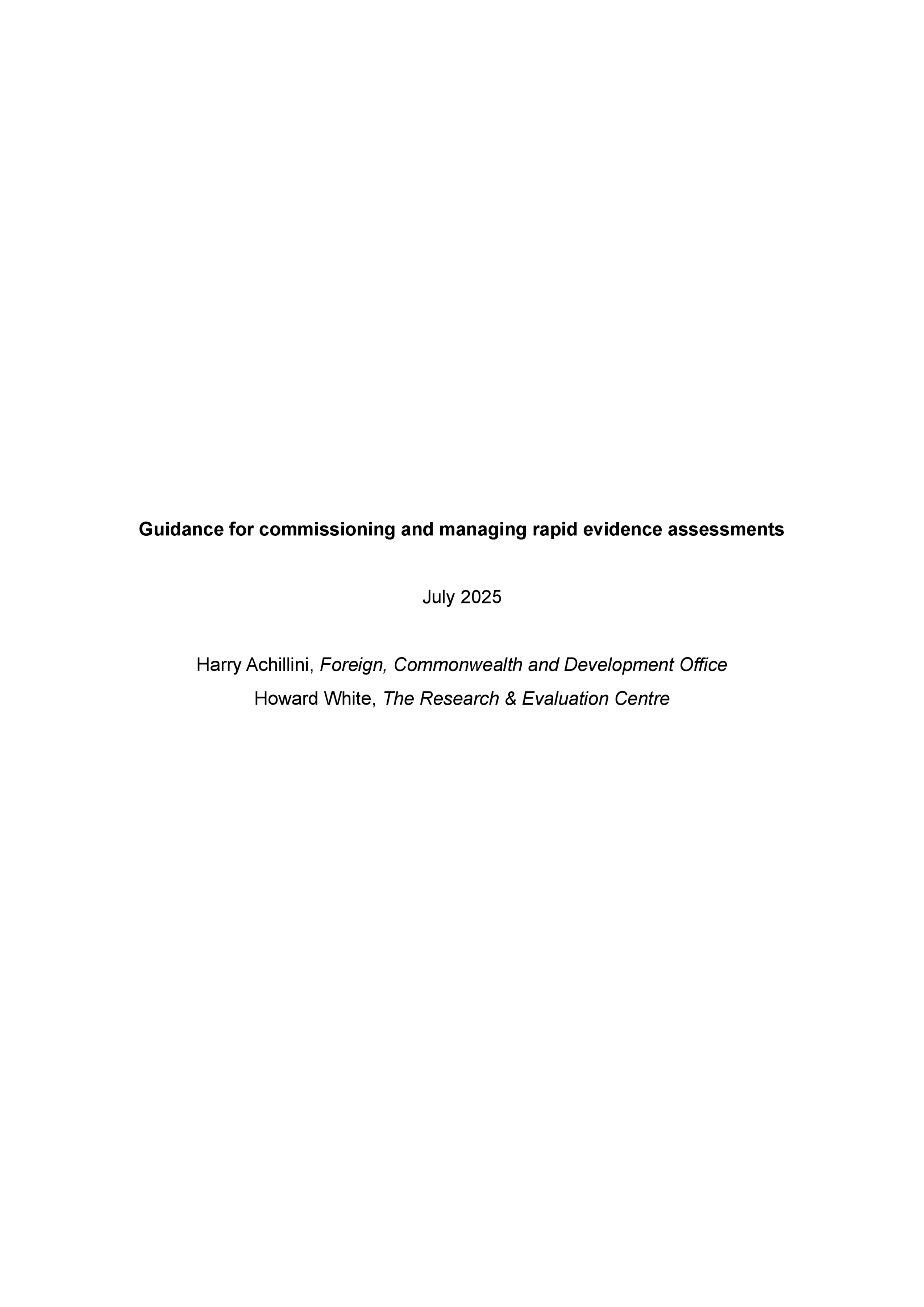 Guidance for commissioning and managing rapid evidence assessments